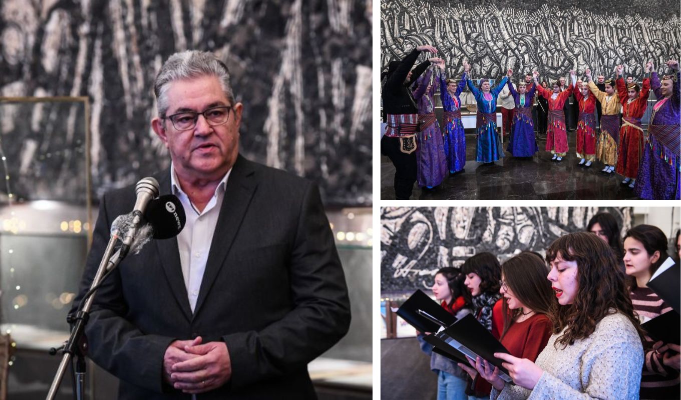 Greek Communist Party leader receives New Year carols from youth choir