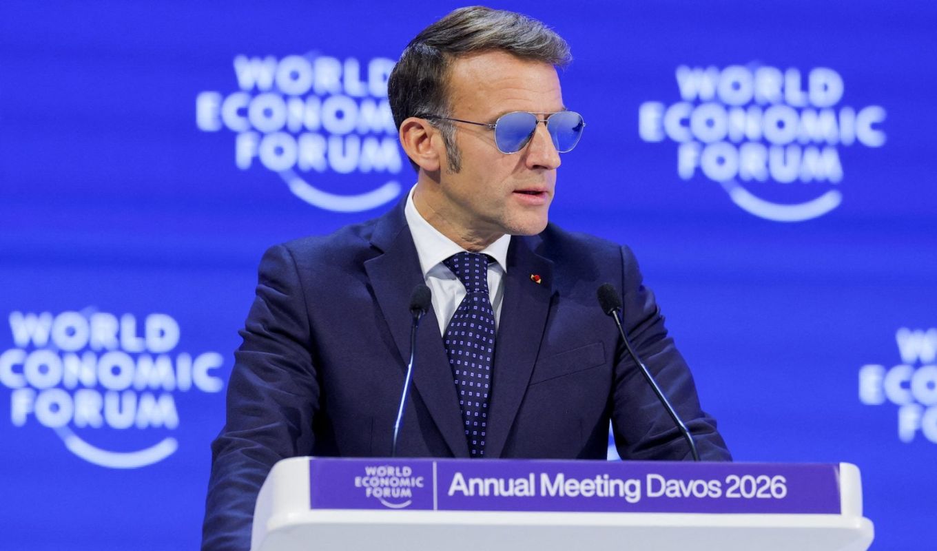 Macron wears aviator sunglasses at Davos over red eye injury
